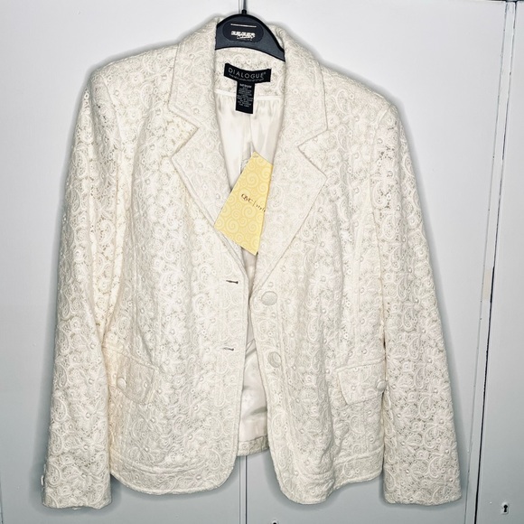 Dialogue | Jackets & Coats | Dialogue White Lace Blazer Womens M | Poshmark